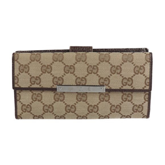 Gucci | Bags | Gucci Folio Wallet 12715 Gg Canvas Leather Beige Brown W ...